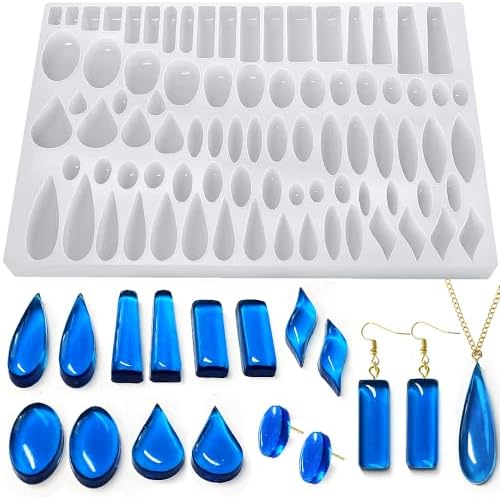 RESINWORLD Stud Earrings Silicone Mold with 41 Paired Shapes, Rectangle Teardrop Dangle UV Resin ...