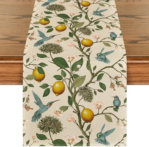 Amazon.com: AnyDesign Lemon Table Runner Summer Blue Bird Lemon Tree ...