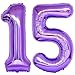 Amazon.com: Number 15 Purple Balloons 40 Inch Giant Purple 15 Number ...