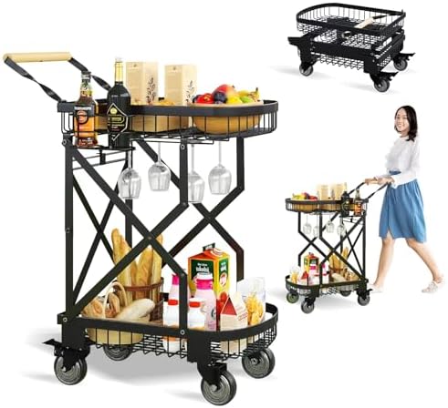 Amazon.com: LING RUI Multi Use Functional Collapsible Carts,2-Tier ...