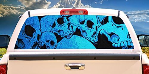 Amazon.com: SignMission 18" X 58" Blue Skulls Rear Window Graphic Truck ...