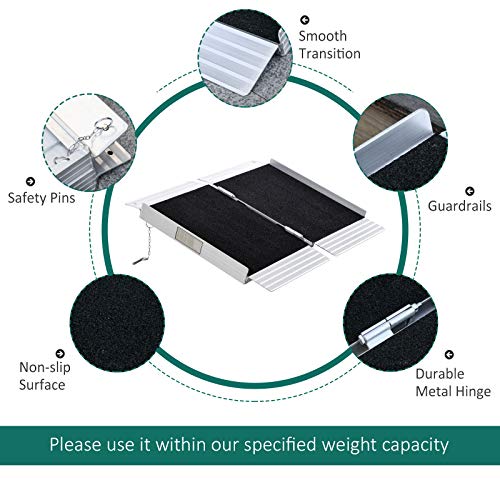 HOMCOM 2' Aluminum Skidproof PVC Portable Wheelchair Ramp for Home ...