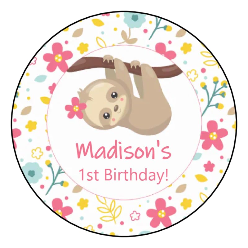 Amazon.com: 12 Pcs Personalized Floral Sloth Kids Birthday Party ...