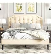 Amazon.com: CXVX King Size Platform Bed Frame and Headboard, Button ...