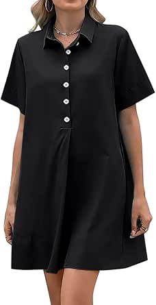 kipfall Womens Button Up Tunic Shirt Dresses Short Sleeve Summer Dress ...