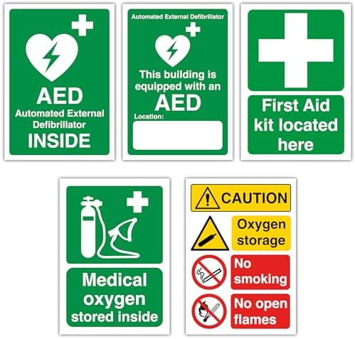 Pack of 5: Automated External Defibrillator, AED Location, Medical ...
