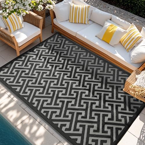 Waterproof Outdoor Rug 8x10 ft, Reversible Plastic Straw Rug, Easy to ...