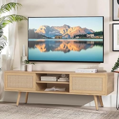Amazon.com: Rattan TV Stand for 55 Inch TV Boho TV Console Media ...