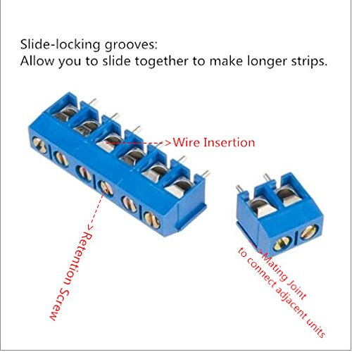 Terminal Blocks 20-Pack Blue 5mm Pitch 2-Pin PCB Screw - 2-Way ...