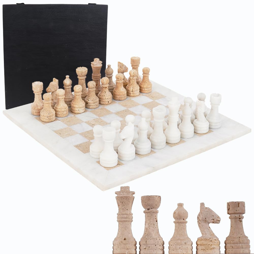 Amazon.com: SPESHSTONES Travertine Marble Chess Set 15'' White and ...