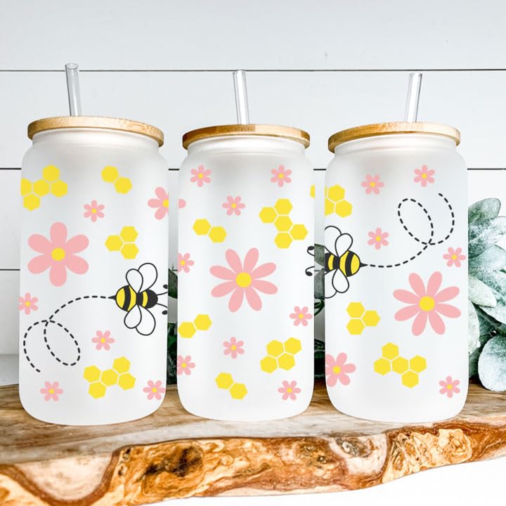 Amazon.com: Honey Bee Daisy 16 oz Libby Glass Can Tumbler with Lid and ...