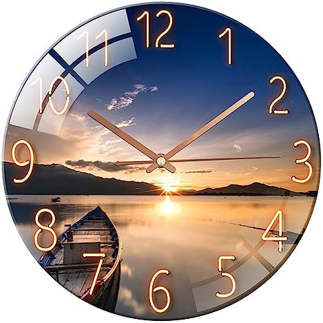 Lafocuse 12 Inch Silent Non-Ticking Glass Galaxy Wall Clock for Living ...