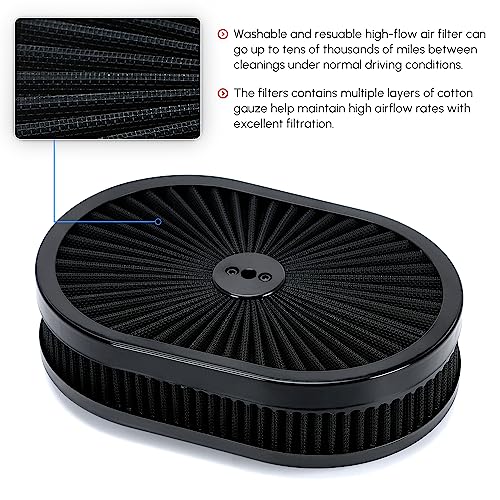 Snapklik.com : 12x2 Oval Air Cleaner Filter Assembly 5-1/8 Carb Neck w ...