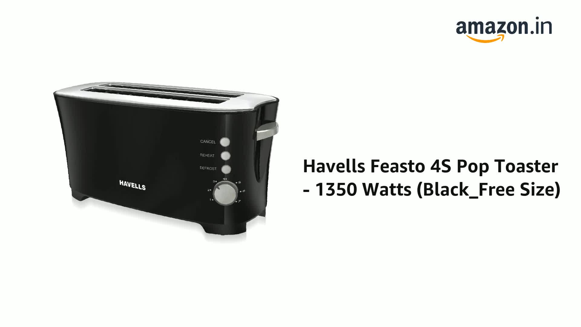 Watch Havells Feasto 4S Pop Toaster - 1350 Watts ﹙Black_Free Size﹚ on ...