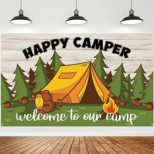 Amazon.com: Camping Party Decorations Happy Camper Banner, Camping ...