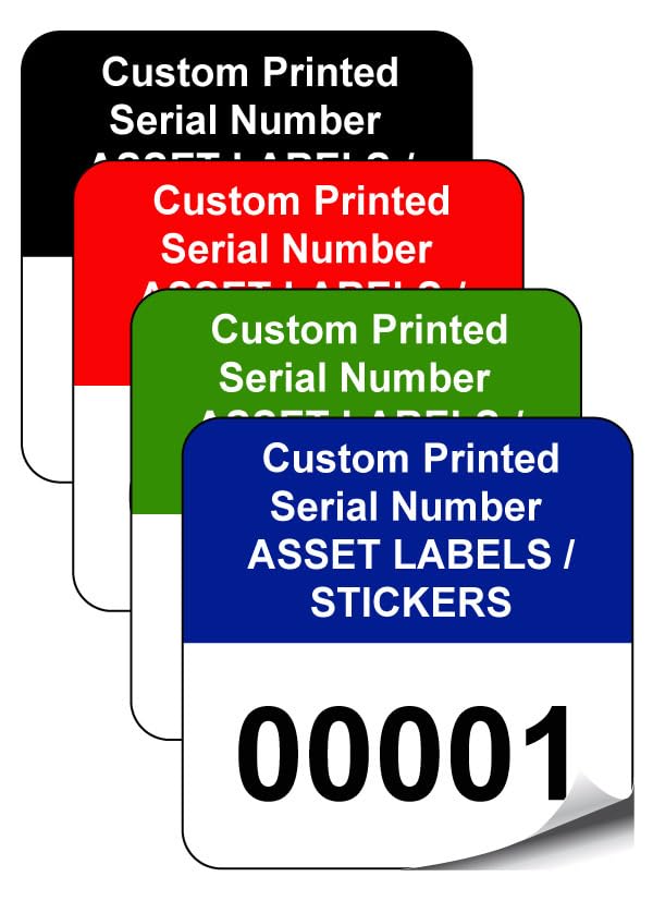 1000 Personalised Custom Asset Tag Labels - 35mm x 35mm Permanent ...