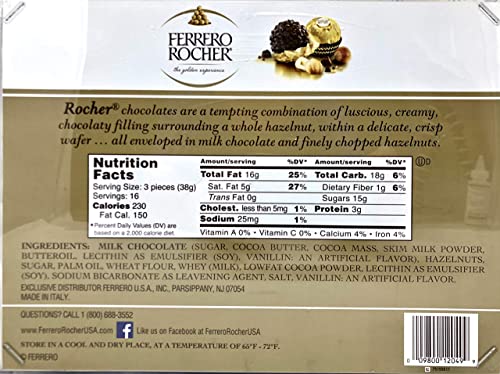 Ferrero Rocher Fine Hazelnut Chocolates, Chocolate Gift Box, 48 Count ...