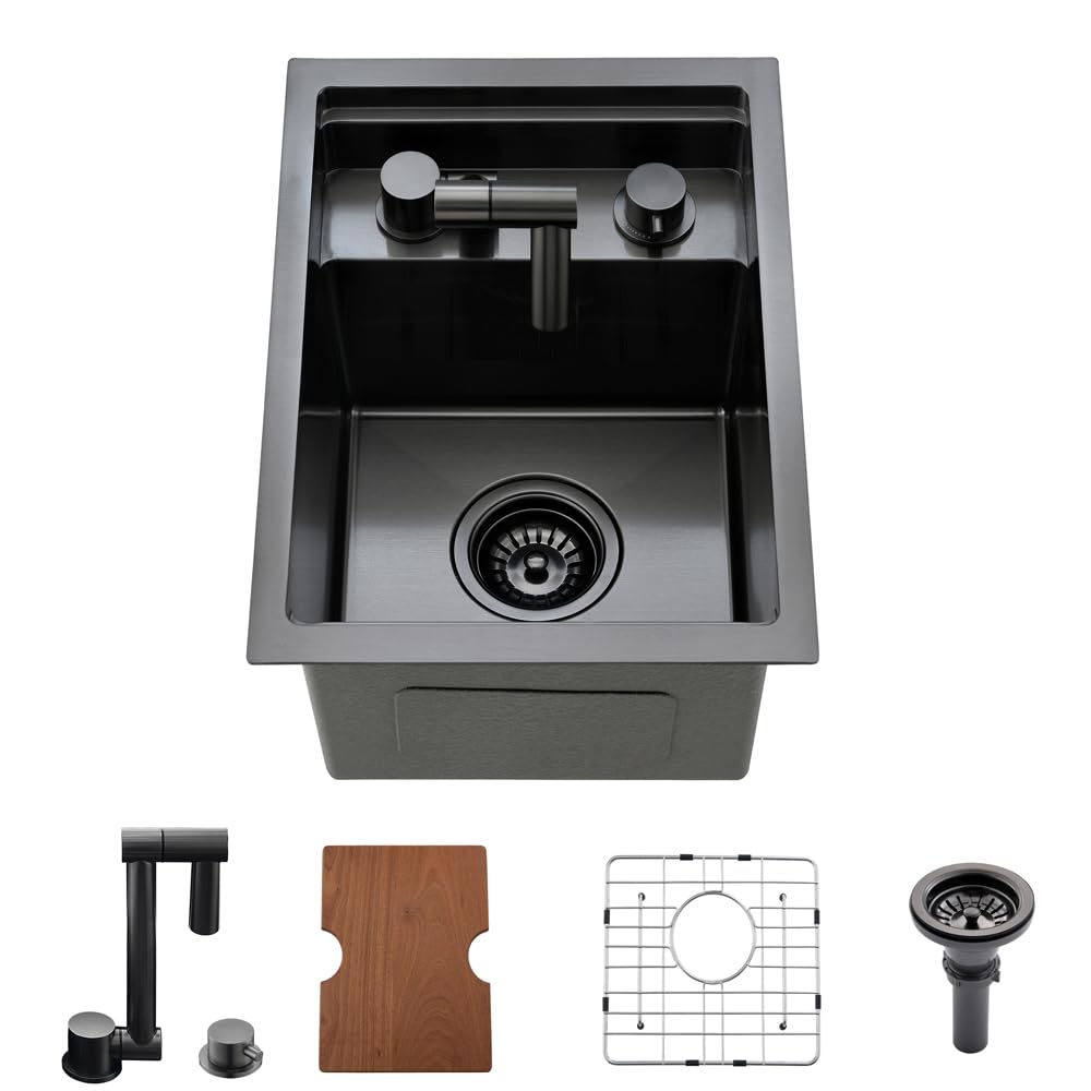 Snapklik.com : HLBLFY 12 Inch Black Undermount Bar Sink - 16 Gauge ...