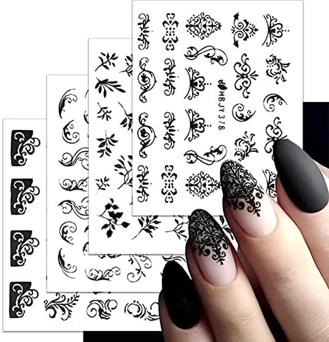 Amazon.com: EBANKU 9 Sheets Lace Nail Art Stickers, Black Lace Flower ...