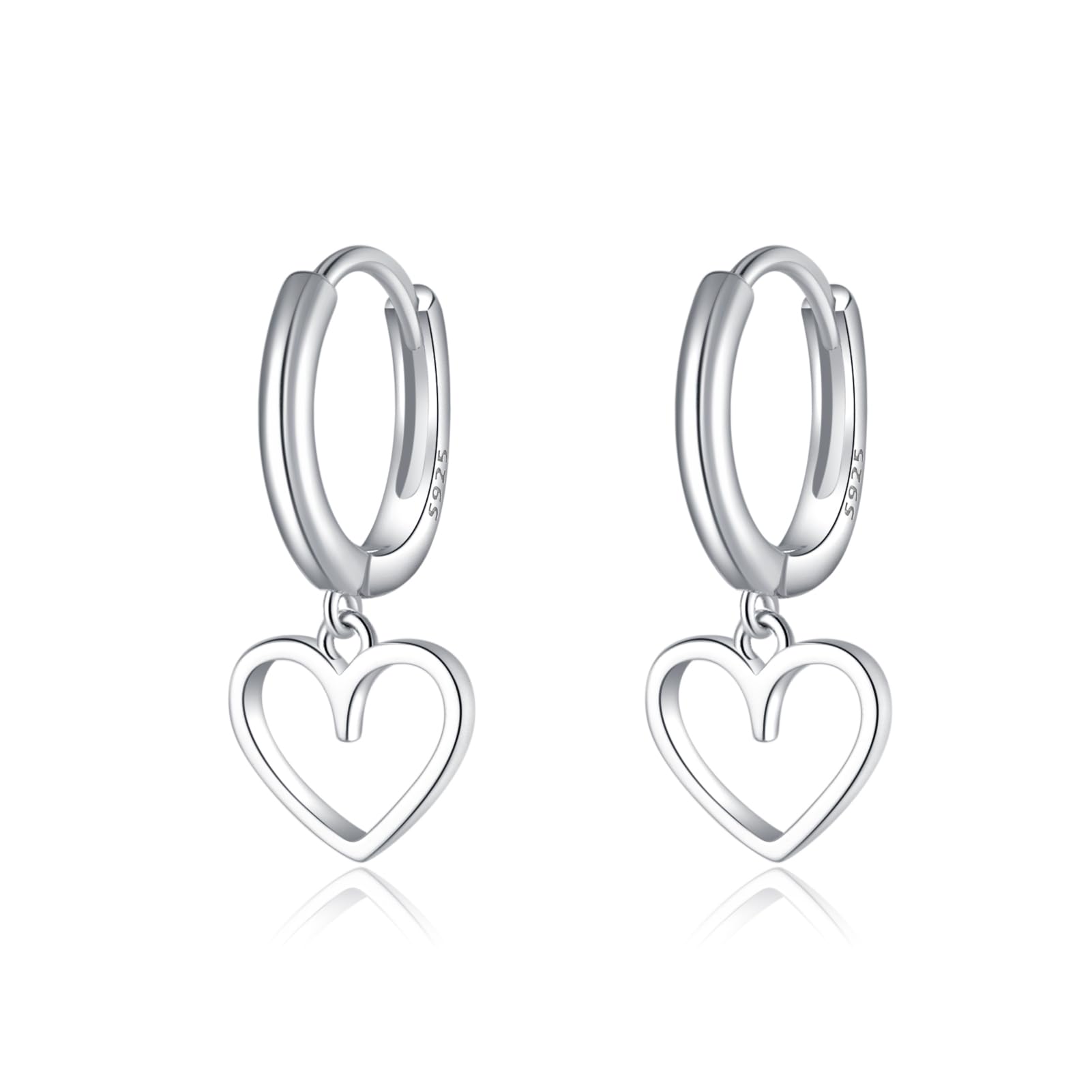 Amazon.com: Reffeer Solid 925 Sterling Silver Heart Drop Earrings Hoop ...