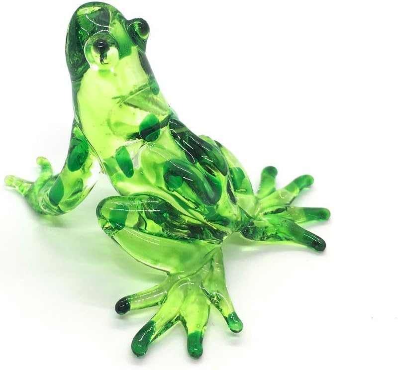 Amazon.com: Hand Blown Art Glass, Rainforest Green Frog Miniature ...
