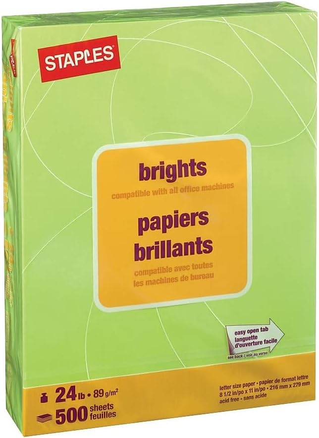 Amazon.com : Staples 733093 Brights 24 Lb. Colored Paper Green 500/Ream ...