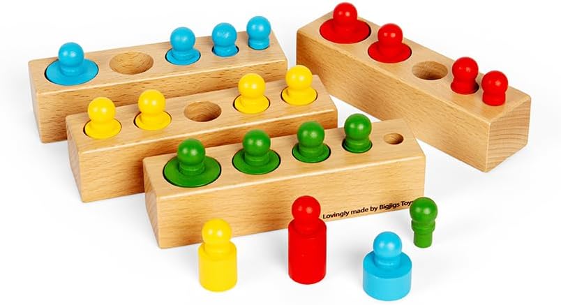 Bigjigs Toys Wooden Peg Blocks - 24 Piece Size & Shape Sorter ...