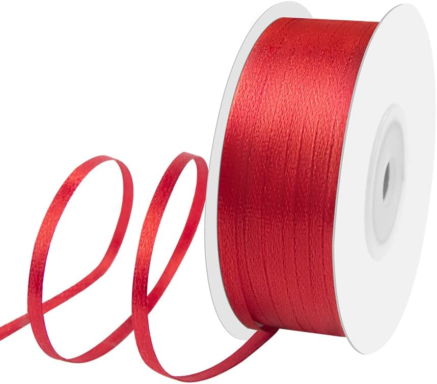 Amazon.com: Isaspire 1/8" Width x 100 Yards Satin Ribbon, Thin Red ...