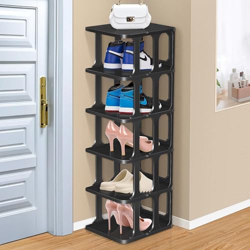 HOMREALM 6 Tier Narrow Shoe Rack, Small Vertical Shoe Stand, Space ...