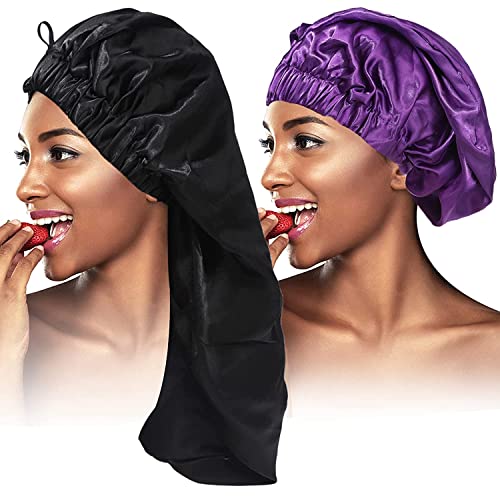 2PCS Satin Hair Braid Bonnet,Foldable Extra Long Bonnet for Braids with ...