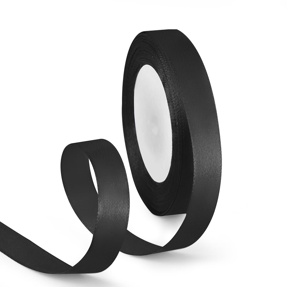 Amazon.com: HimBen 5/8 Inch 25 Yards Satin Ribbon Black, Solid Color ...