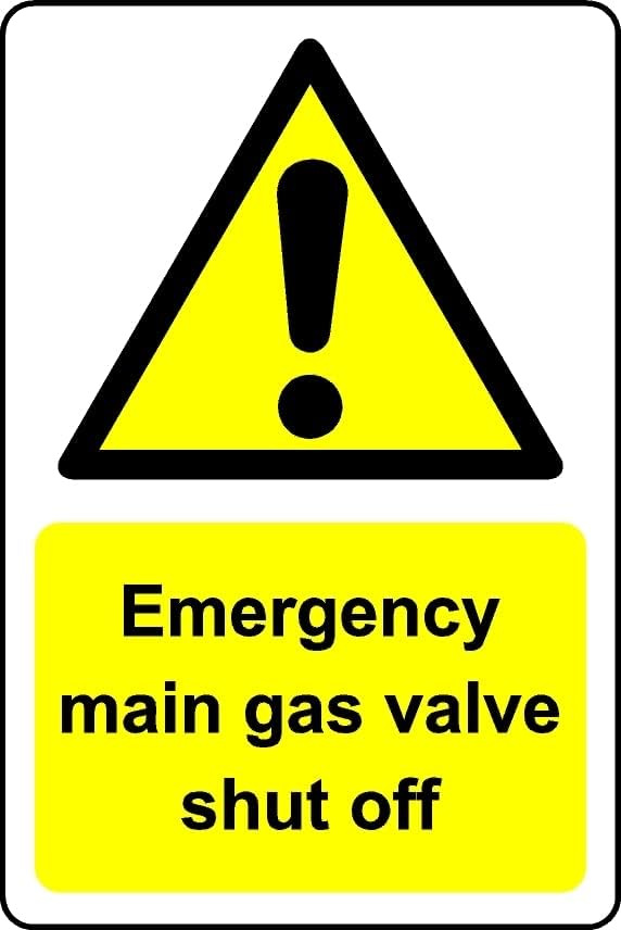 Emergency main gas valve shut off safety sign - Self adhesive sticker ...