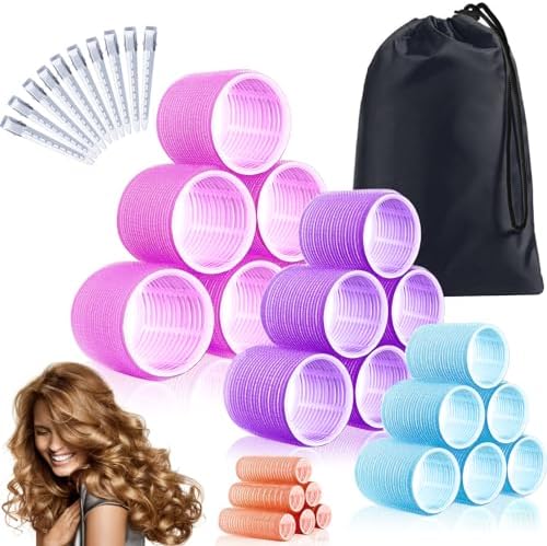 Amazon.com : 34Pcs Hair Roller Set with Clips, Self-Grip Hair Rollers ...