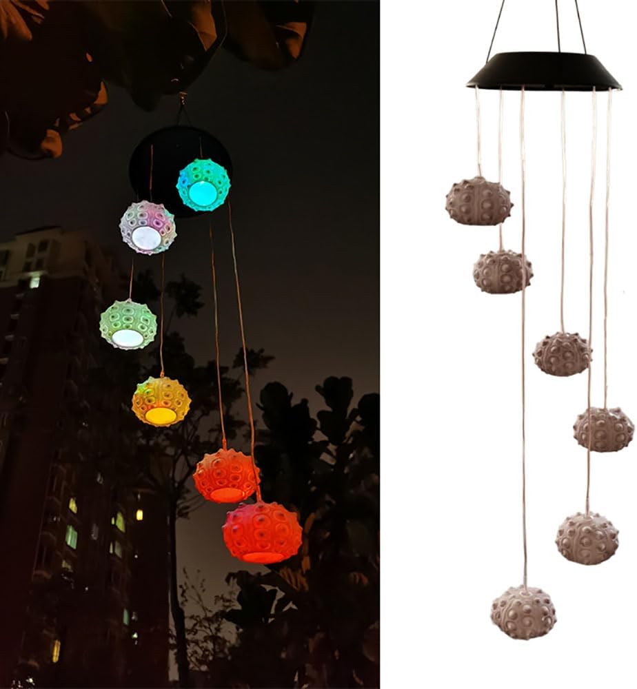 Solar Sea Urchin Wind Chime Light 6 LEDs Colorful Color Changing ...