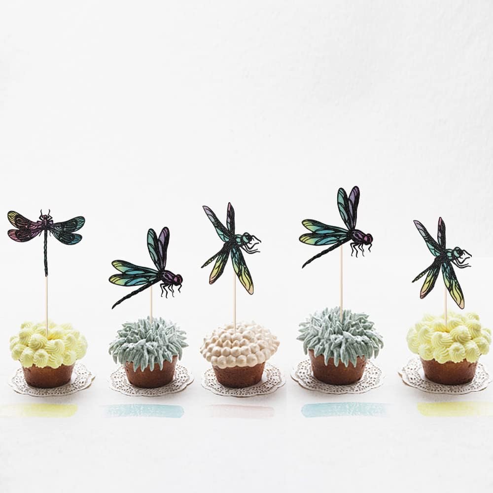 Amazon.com: 12PCS Dragonfly Cupcake Toppers ，Insect themed cake ...