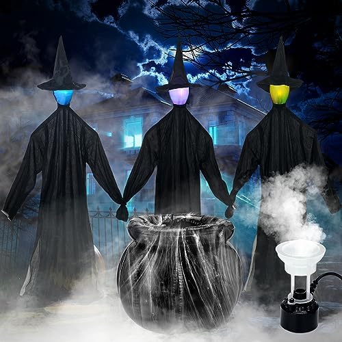 Amazon.com: 3 Pcs Halloween Witch Outdoor Decorations Light Up Holding ...