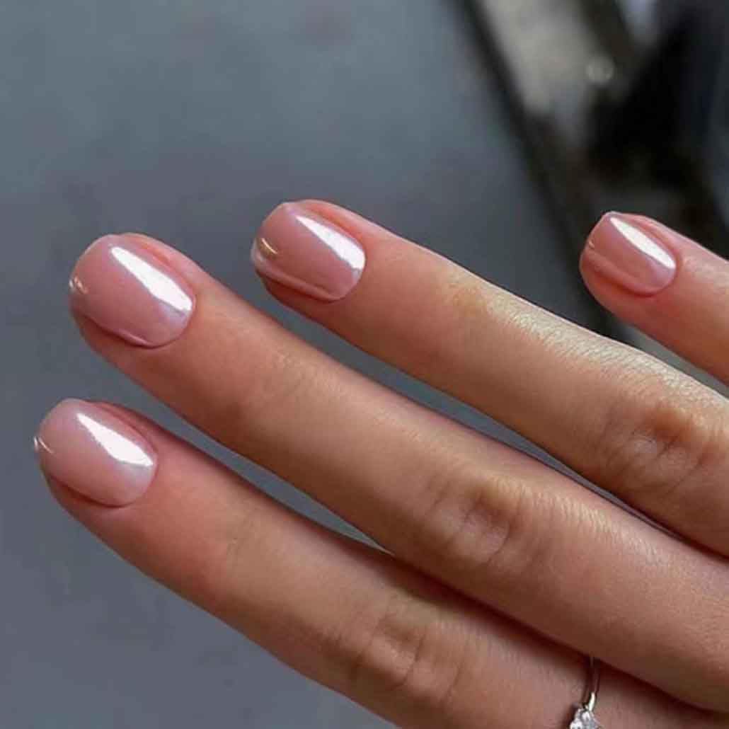 Amazon.com: Short Square Press on Nails Chrome Pink Fake Nails Aurora ...