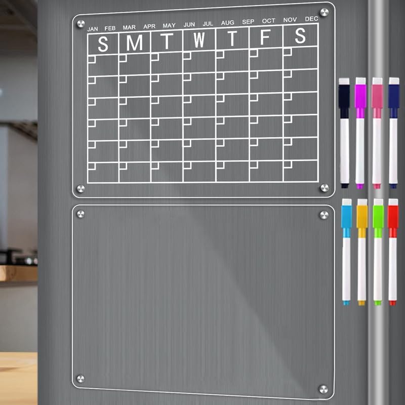 Amazon.com : Acrylic Magnetic Dry Erase Board for Fridge, 2-Pack Monthly & Weekly Calendar ...