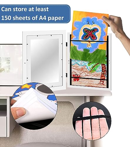 Pack of 2 Art Photo Frames for Children, A4 Hinged Wooden Picture Frame ...