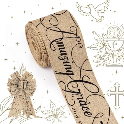 Amazon.com: ALIBBON 2.5" × 10 Yd Amazing Grace Ribbon Religious Cross ...