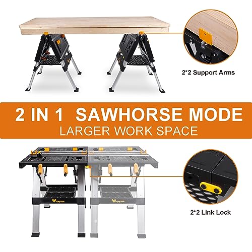 Snapklik.com : WORKESS Portable Workbench & Sawhorse, 440Lbs/1000Lbs ...