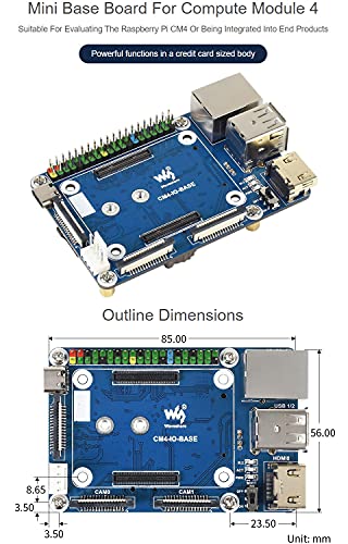 Waveshare Mini Base Board Designed for Raspberry Pi Compute Module 4 Powerful Functions in A ...