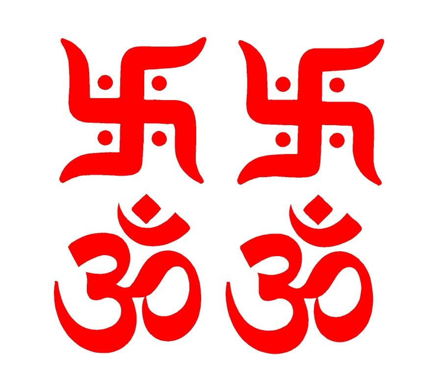 AarnaDecals 42 Red Color Om and Swastik Sticker for Car and Bike 4 Pcs ...
