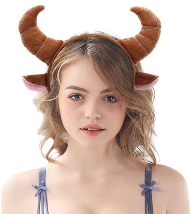 YWINETO Bull Horns Headband Halloween Goat Costume Cow Headband with ...