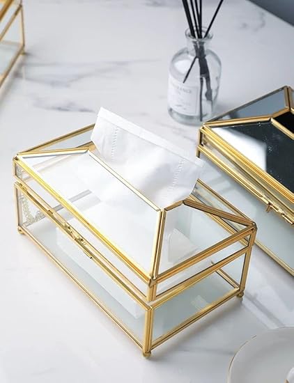 Gold Tissue Holder with Clear Glass Tissue Holder : Amazon.in: Home ...