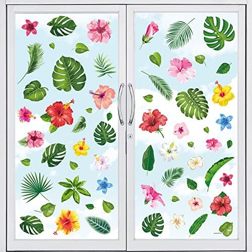 Amazon.com: Whaline 9 Sheets Summer Palm Leaves Window Clings Tropical ...