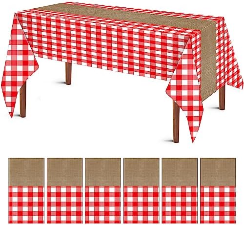Amazon.com : 6 Pcs Red and White Checkered Tablecloths, 54 x 108 Inch ...
