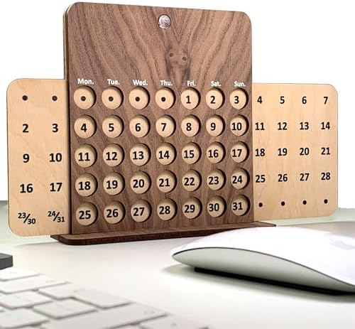 PATIKIL Vintage Wood Block Perpetual Calendar, Wooden Month Week Date ...