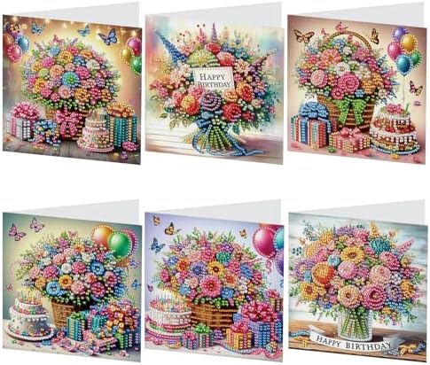 Amazon.com: Tontut 6 Pieces Diamond Art Painted Greeting Cards, Flower ...
