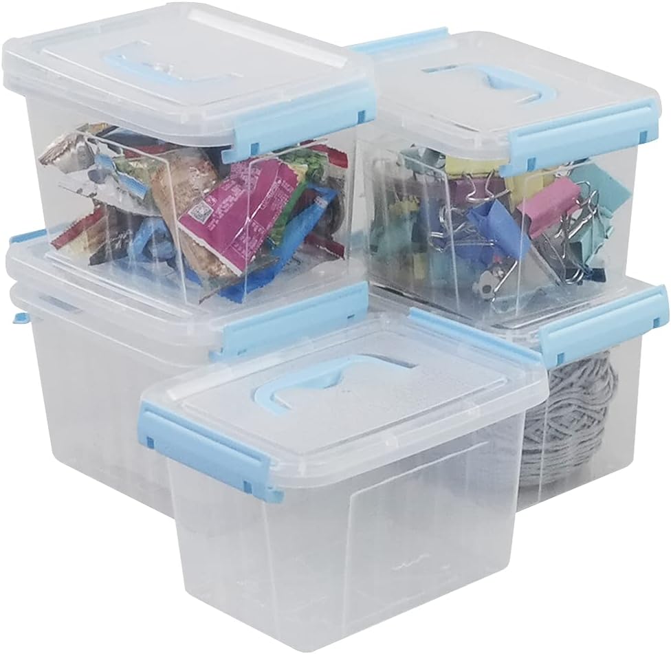 Hokky 6 Liter Plastic Storage Boxes Set of 4, Clear Small Box with Lid ...